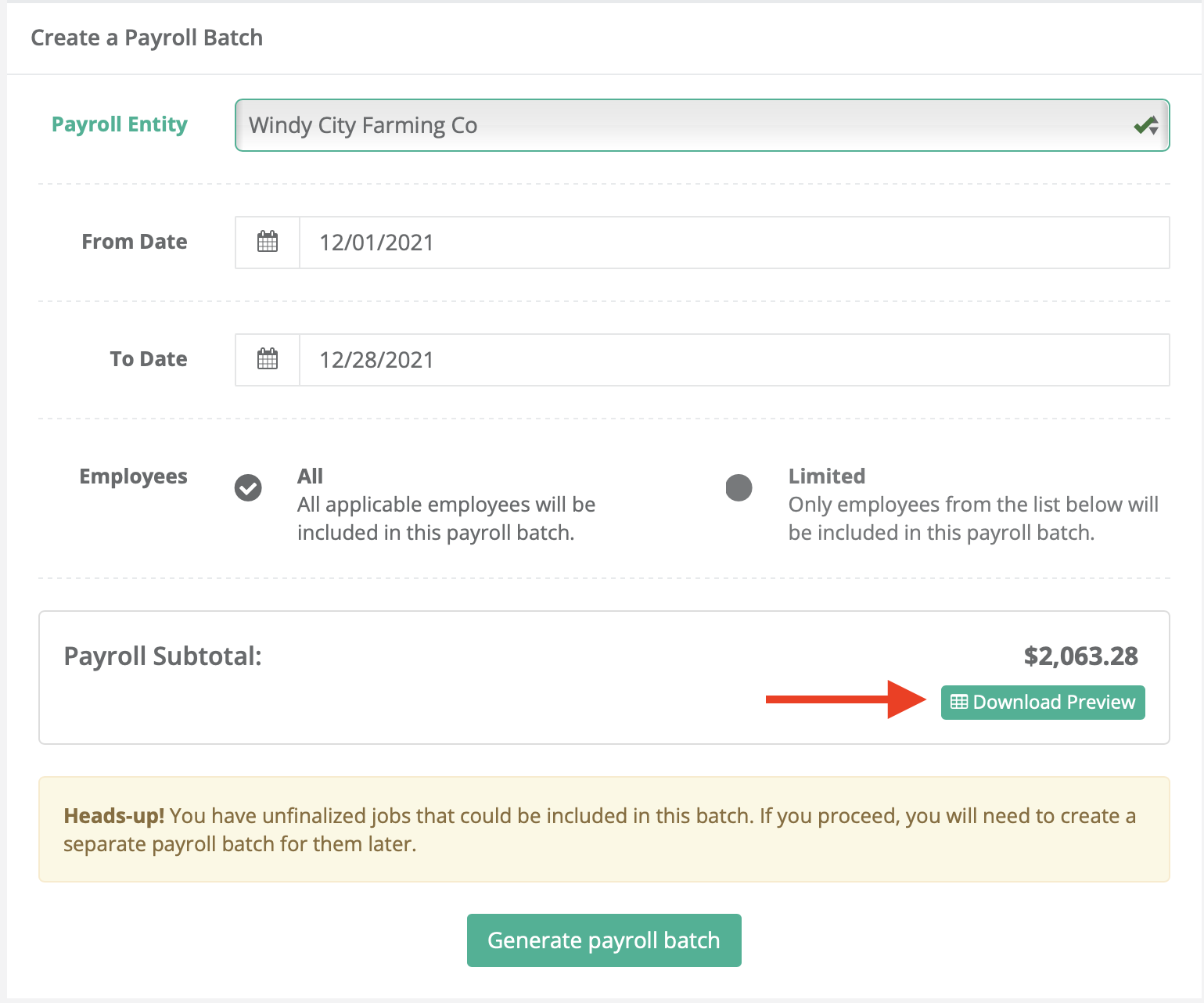 How do I preview a Payroll Batch?